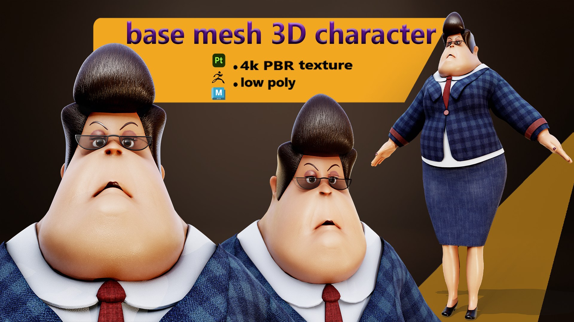 3D Cartoon Madam character Model - TurboSquid 2023083