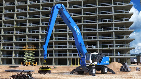 modelo 3d Manipulador de materiales Terex Fuchs MHL360 con grúa ...