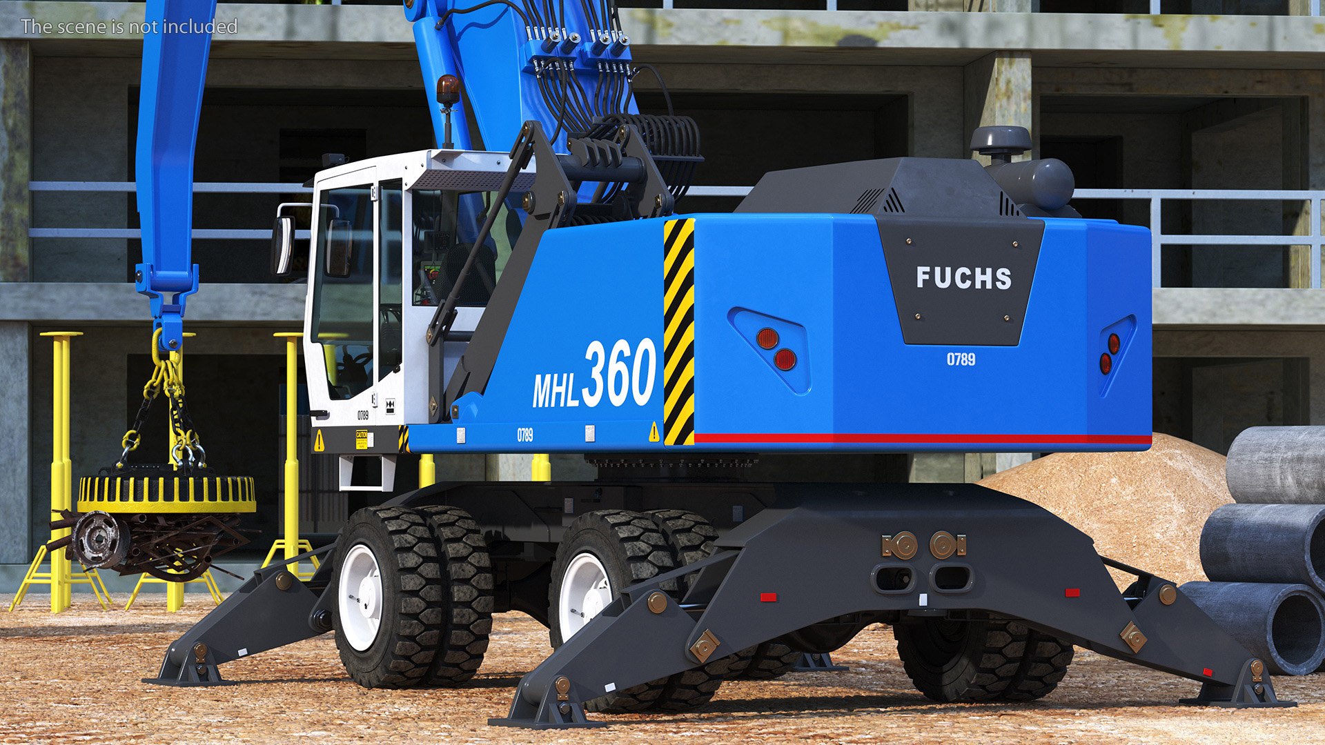 3D Terex Fuchs MHL360 Material Handler with Magnet Crane Rigged model ...
