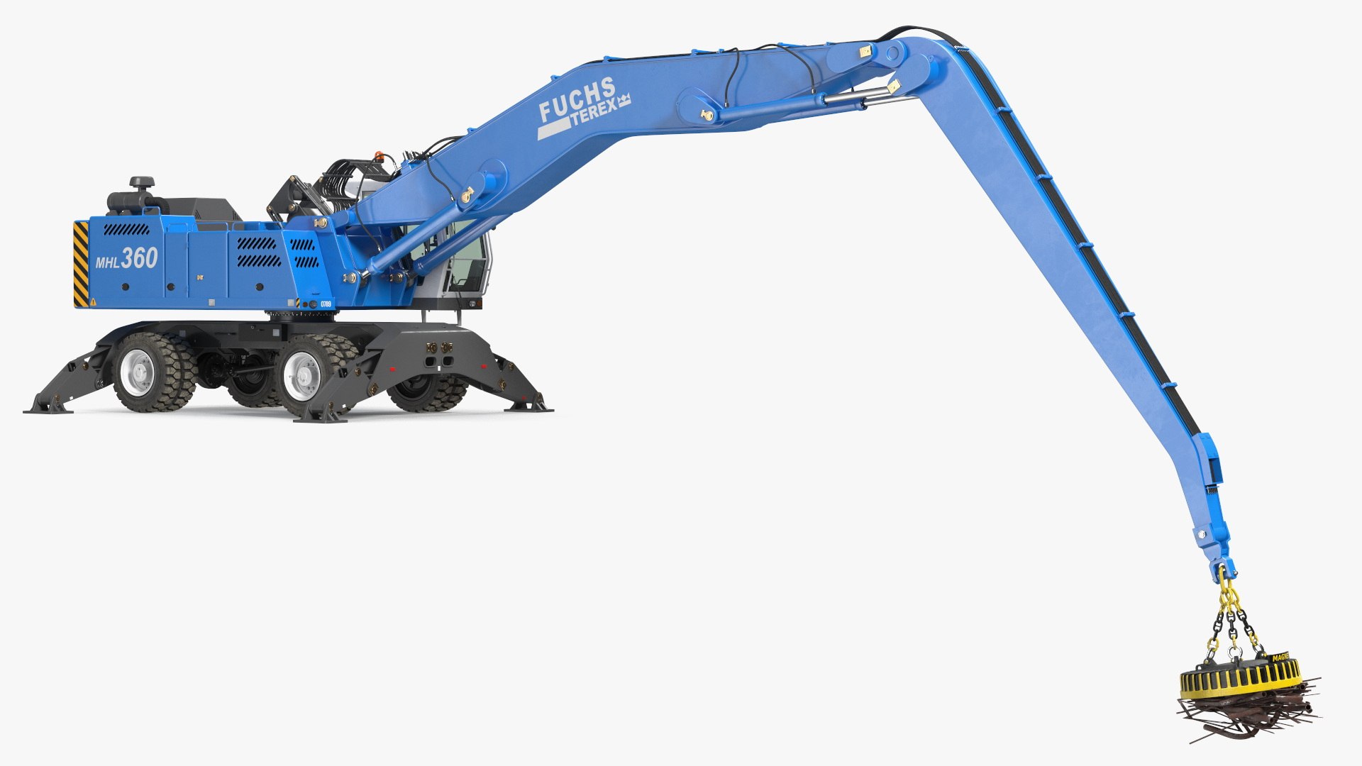 3D Terex Fuchs MHL360 Material Handler with Magnet Crane Rigged model ...