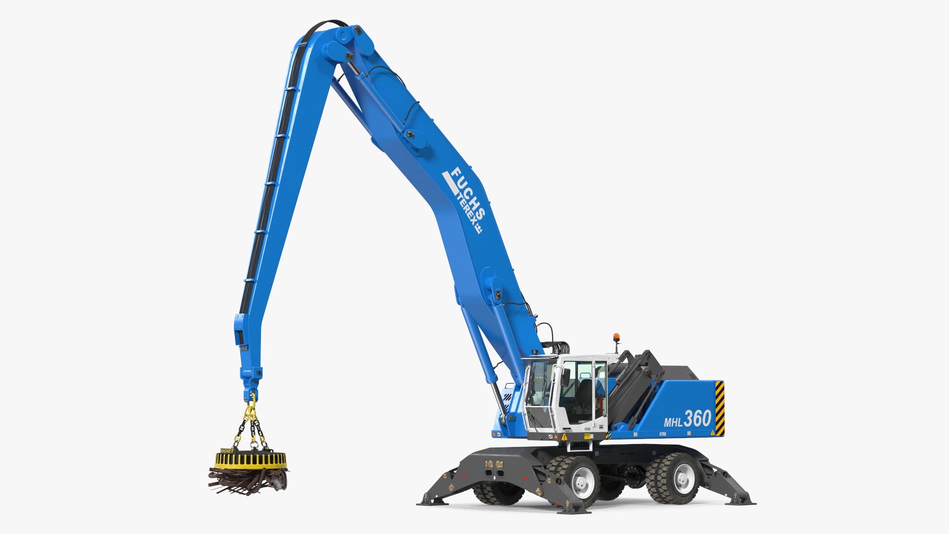 3D Terex Fuchs MHL360 Material Handler with Magnet Crane Rigged model ...