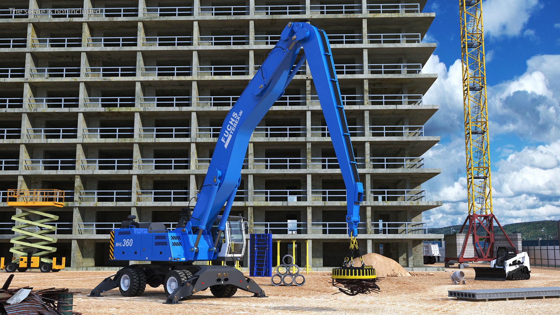3D Terex Fuchs MHL360 Material Handler with Magnet Crane Rigged model ...