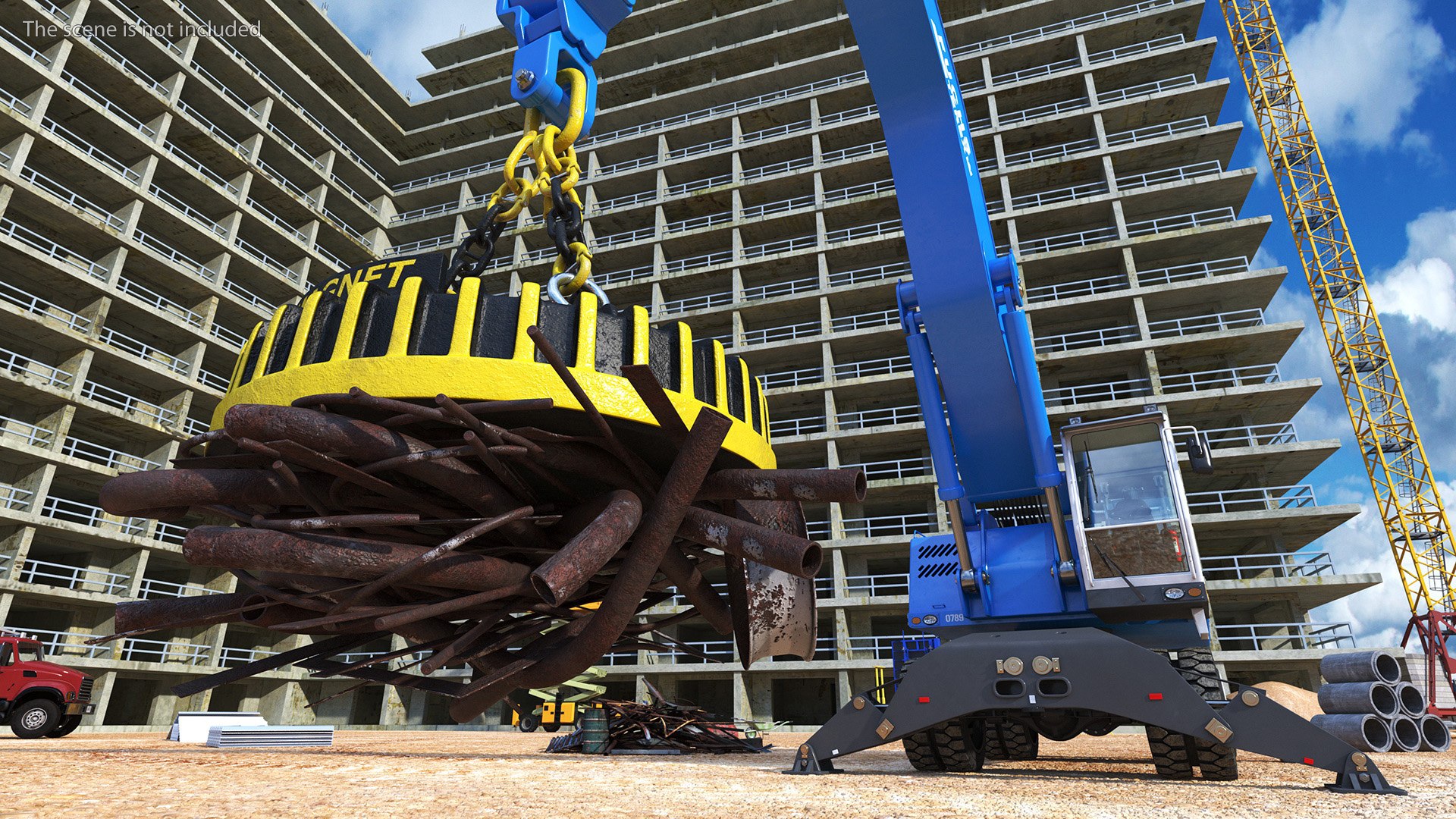 3D Terex Fuchs MHL360 Material Handler with Magnet Crane Rigged model ...