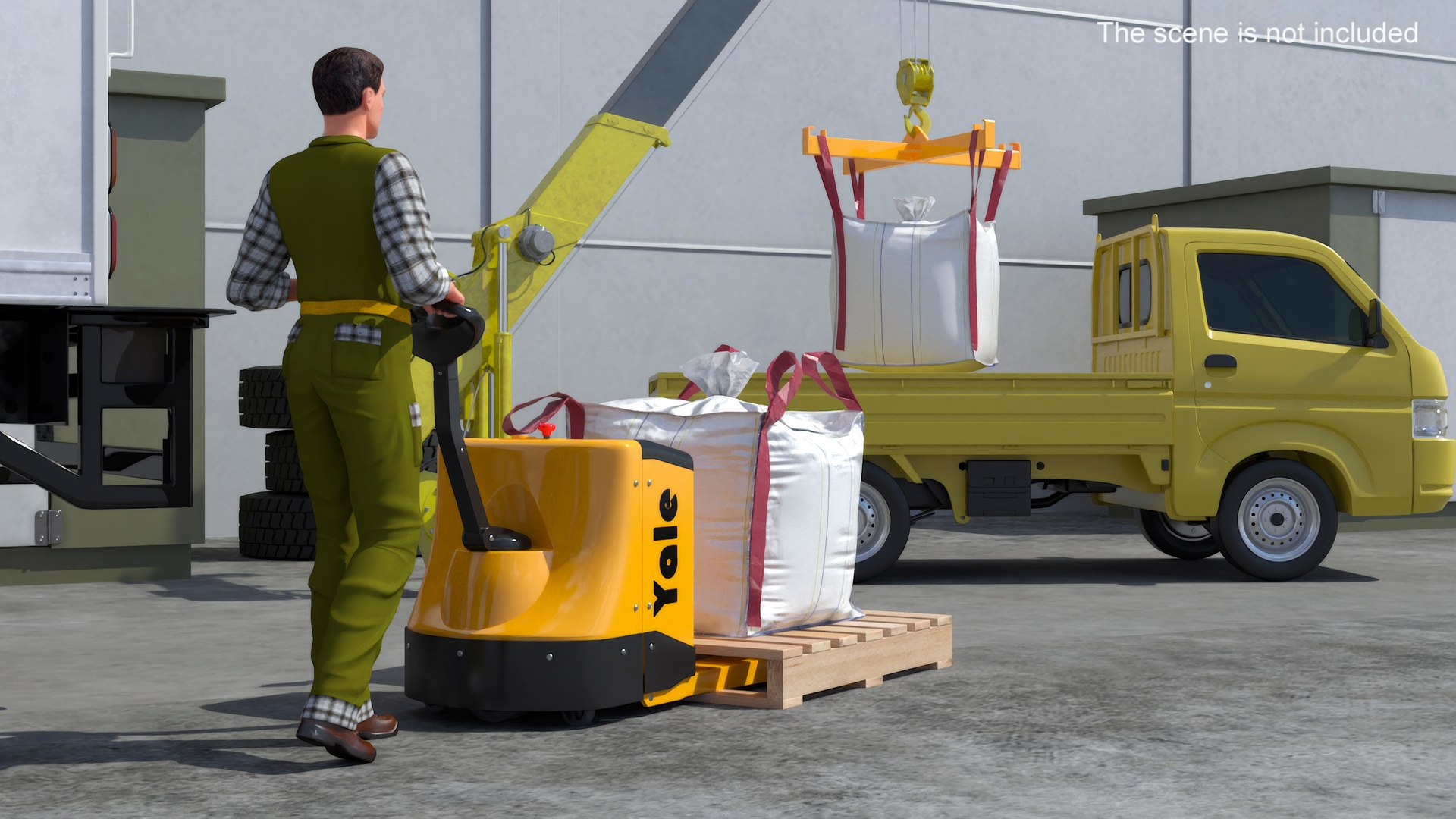 3D Yale Electric Pallet Jack With Bulk Bag On Wooden Pallet ...