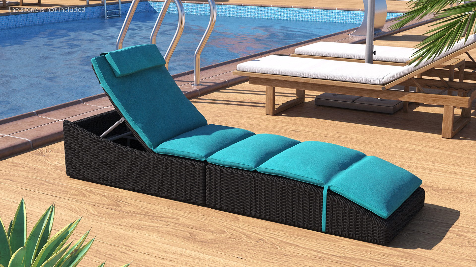 Folding Pool Lounge Wicker Chair Black Blue 3D Model - TurboSquid 2168183