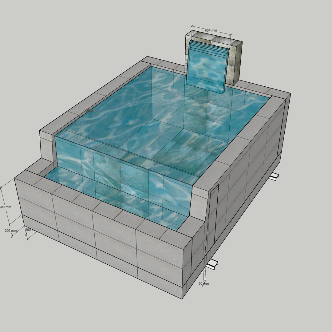 Concrete Demo Pool With Overflow And Stainless Steel Fountain 3D Model - TurboSquid 2001751