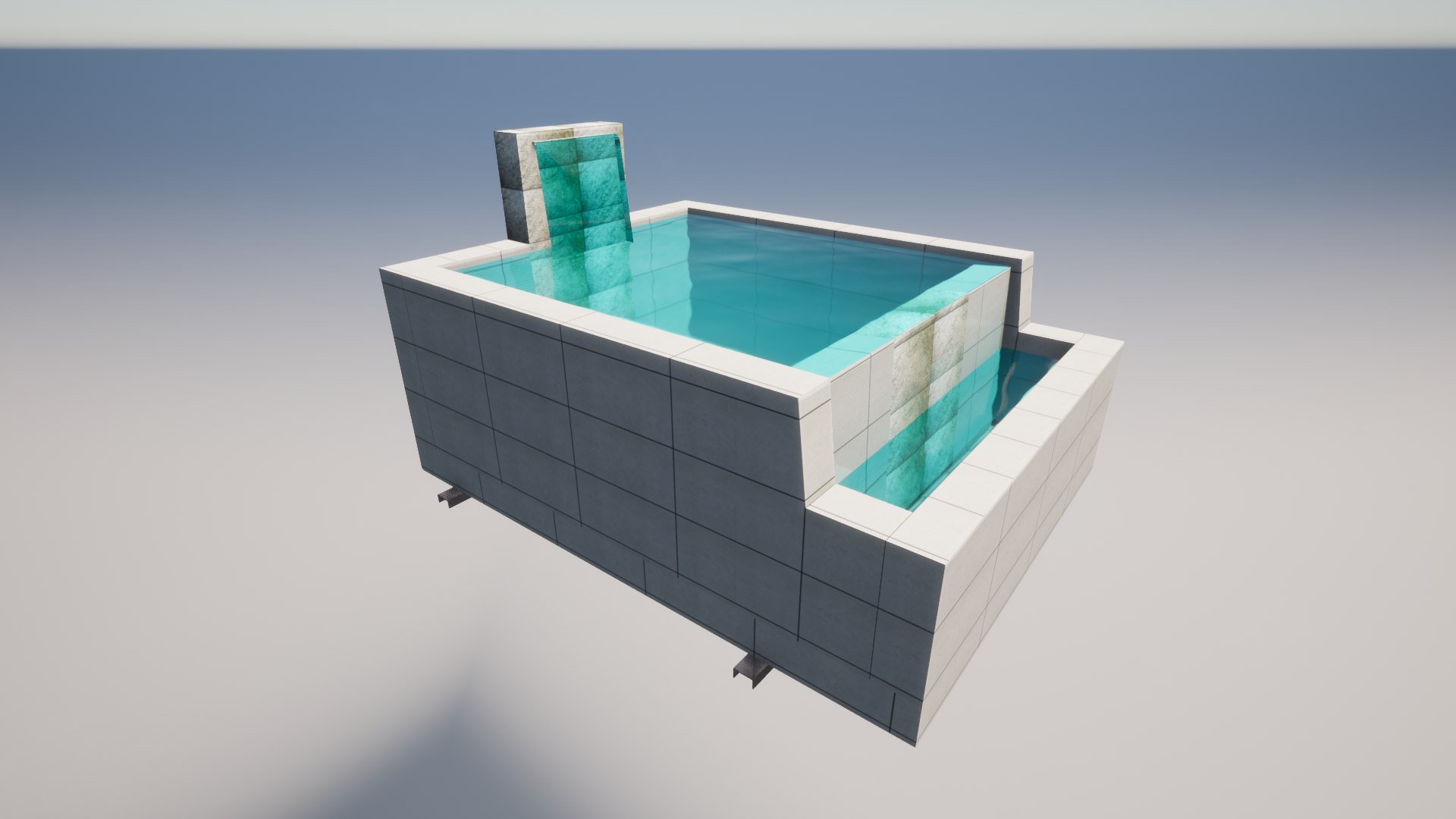 Concrete Demo Pool With Overflow And Stainless Steel Fountain 3D Model ...
