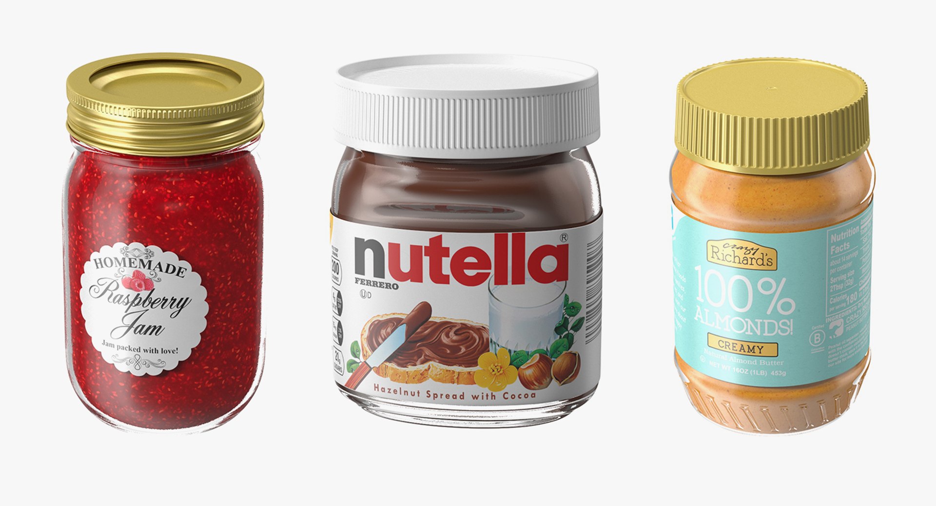 3D Nutella Peanut Butter Jam Collection 2 Model - TurboSquid 1757522