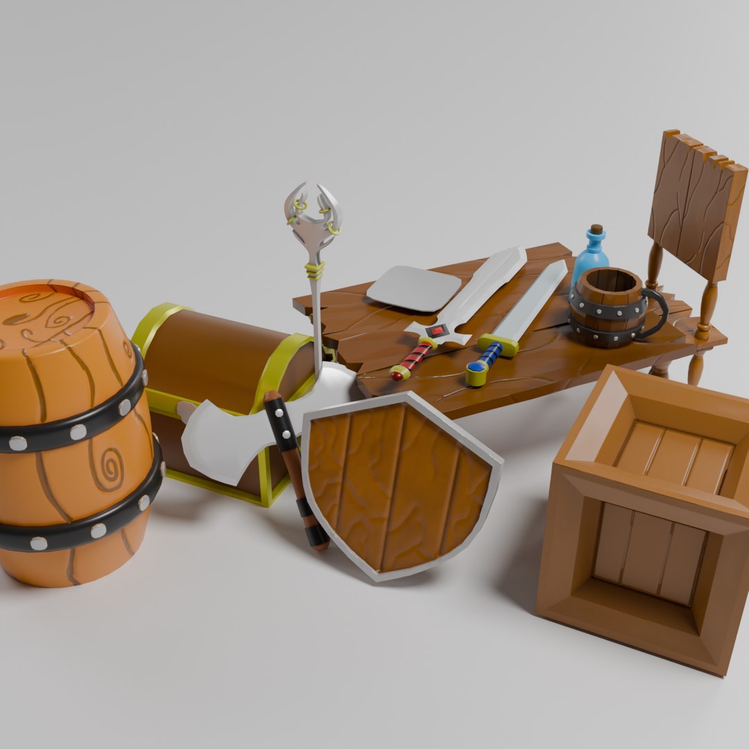 3D Medieval Props Pack 15 Assets LowMid Poly - TurboSquid 2378326