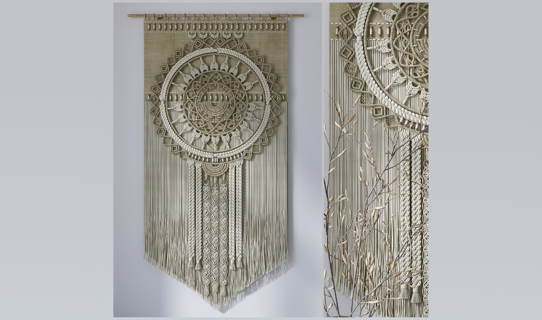 Decorative Set With Wall Hanging Macrame 6 3D Model - TurboSquid 1891172