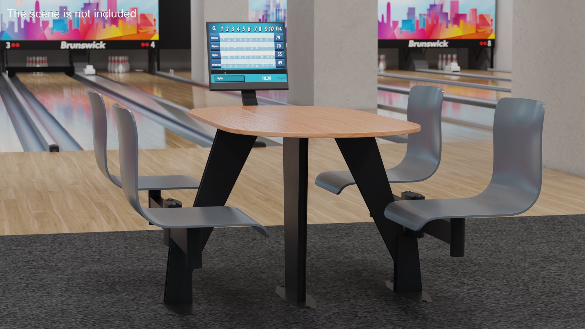 3D Oval Light Bowling Table With Red Chairs - TurboSquid 2230635
