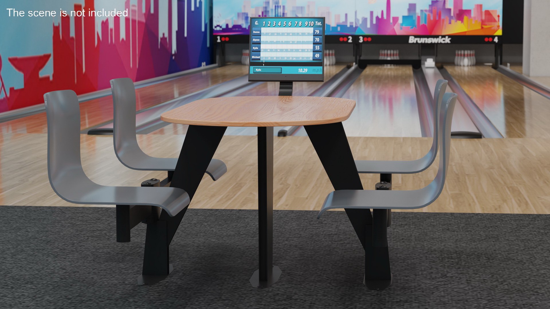 3D Oval Light Bowling Table With Red Chairs - TurboSquid 2230635