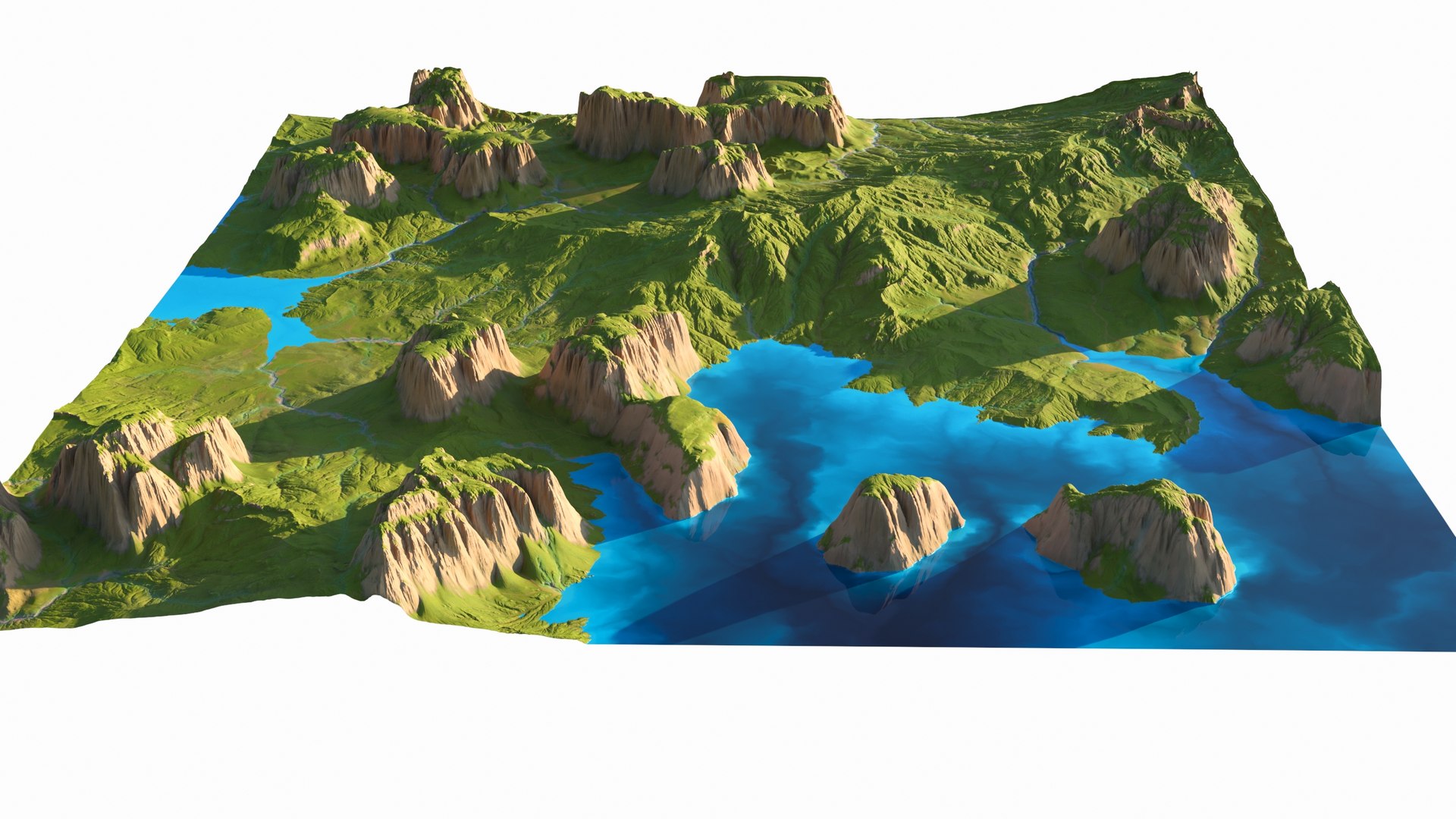 3D Green landscape with boulders - TurboSquid 2160581