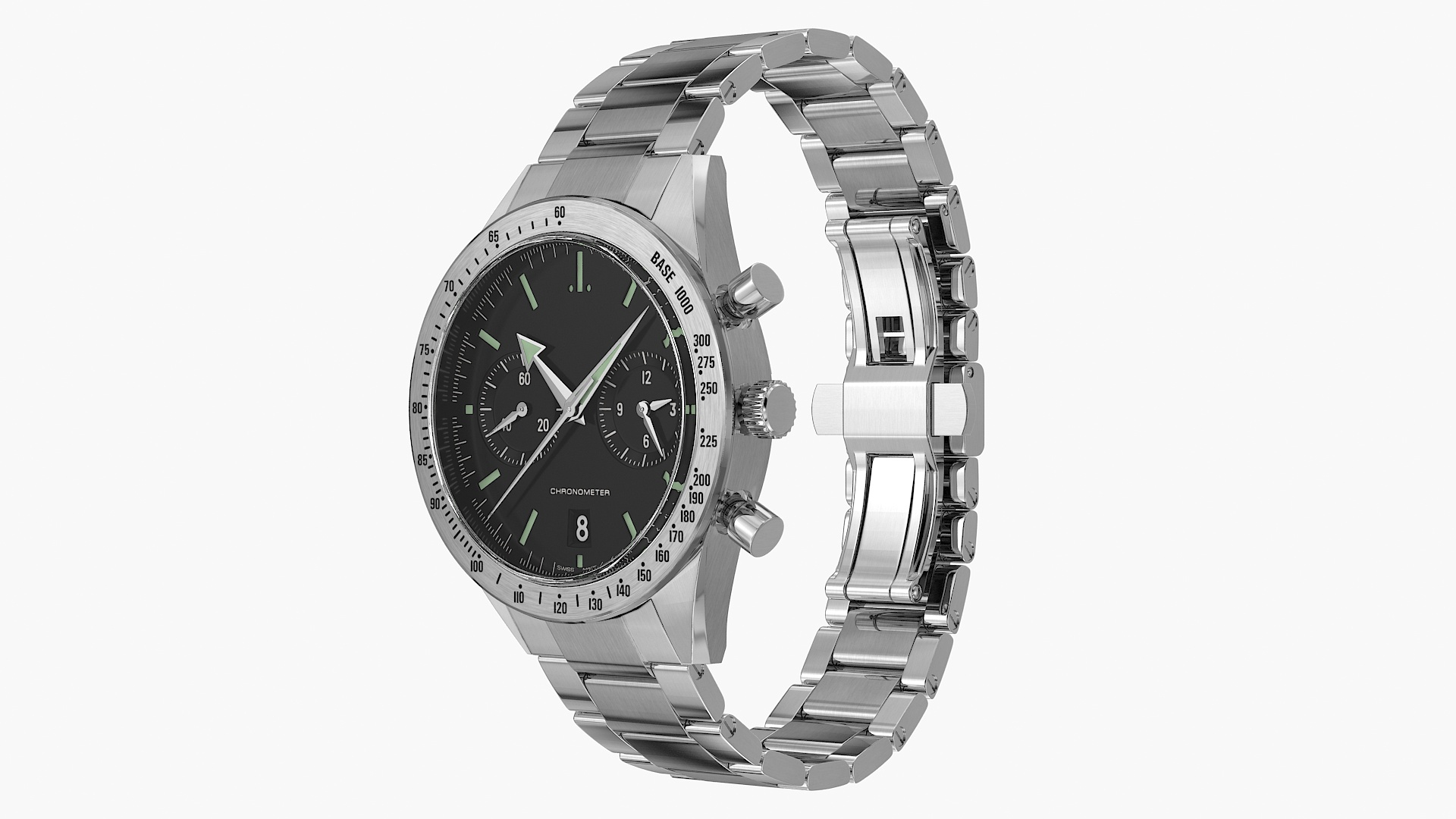 3D Model Chronometer Watch Steel Bracelet Black Dial - TurboSquid 2067071