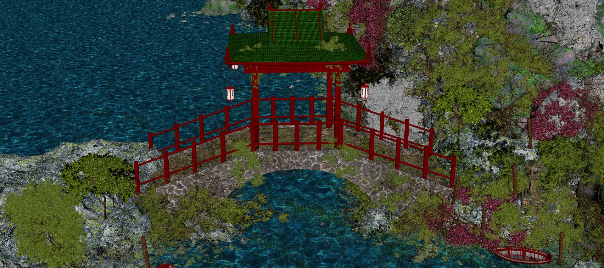 3D Asian Bridge Landscape - TurboSquid 2210284