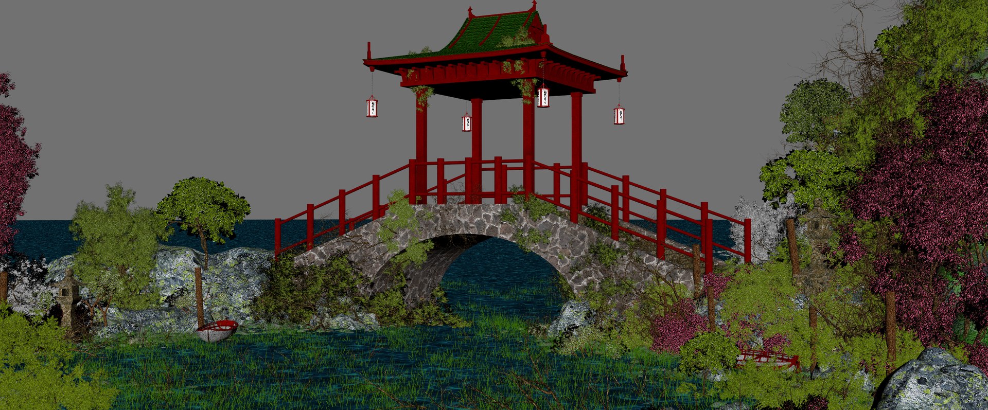 3D Asian Bridge Landscape - TurboSquid 2210284