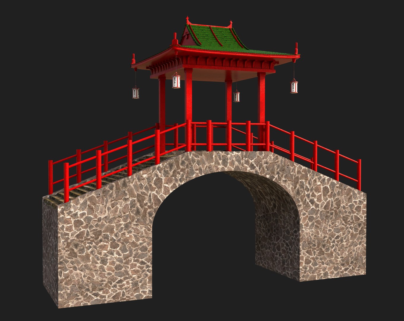 3D Asian Bridge Landscape - TurboSquid 2210284