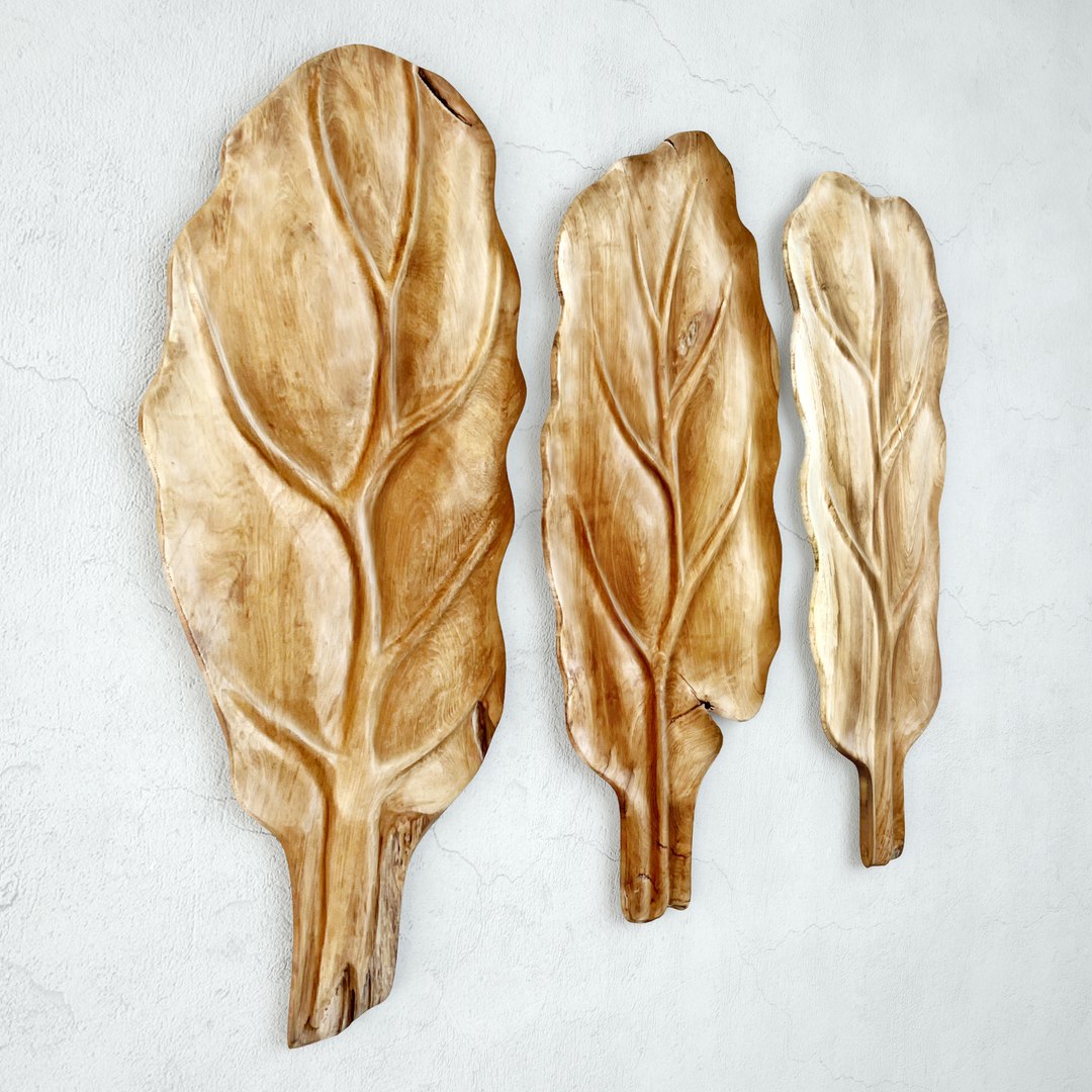3D Large Wood Carved Leaf Wall Decor - TurboSquid 2158127