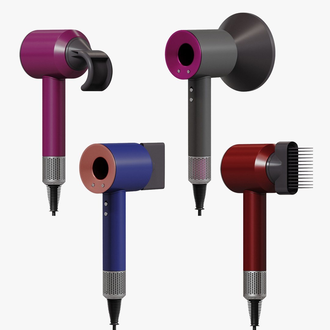 3D Dyson Supersonic Hairdryer with attachments model - TurboSquid 1979633
