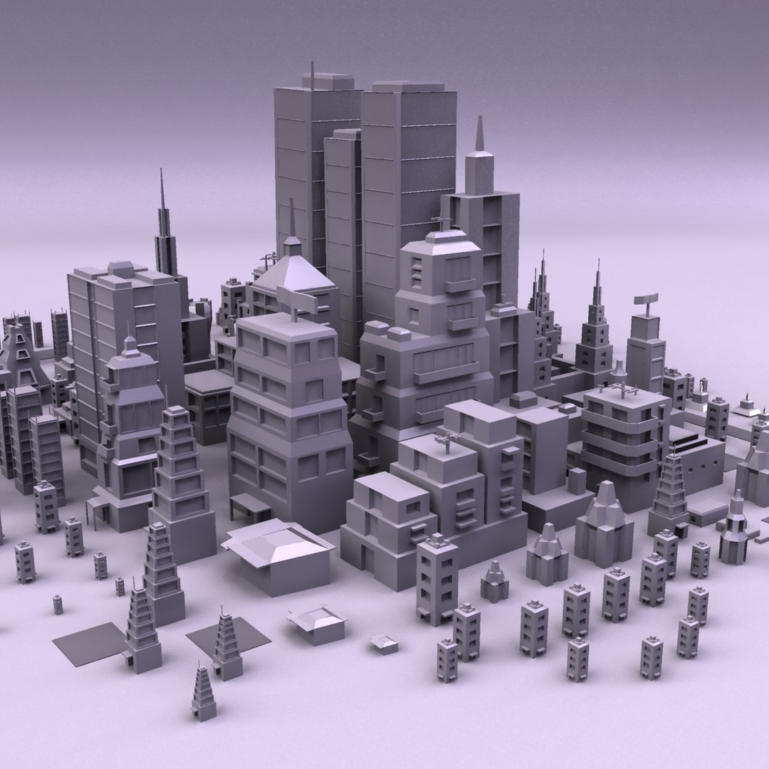 Cartoon City Buildings 3d Obj