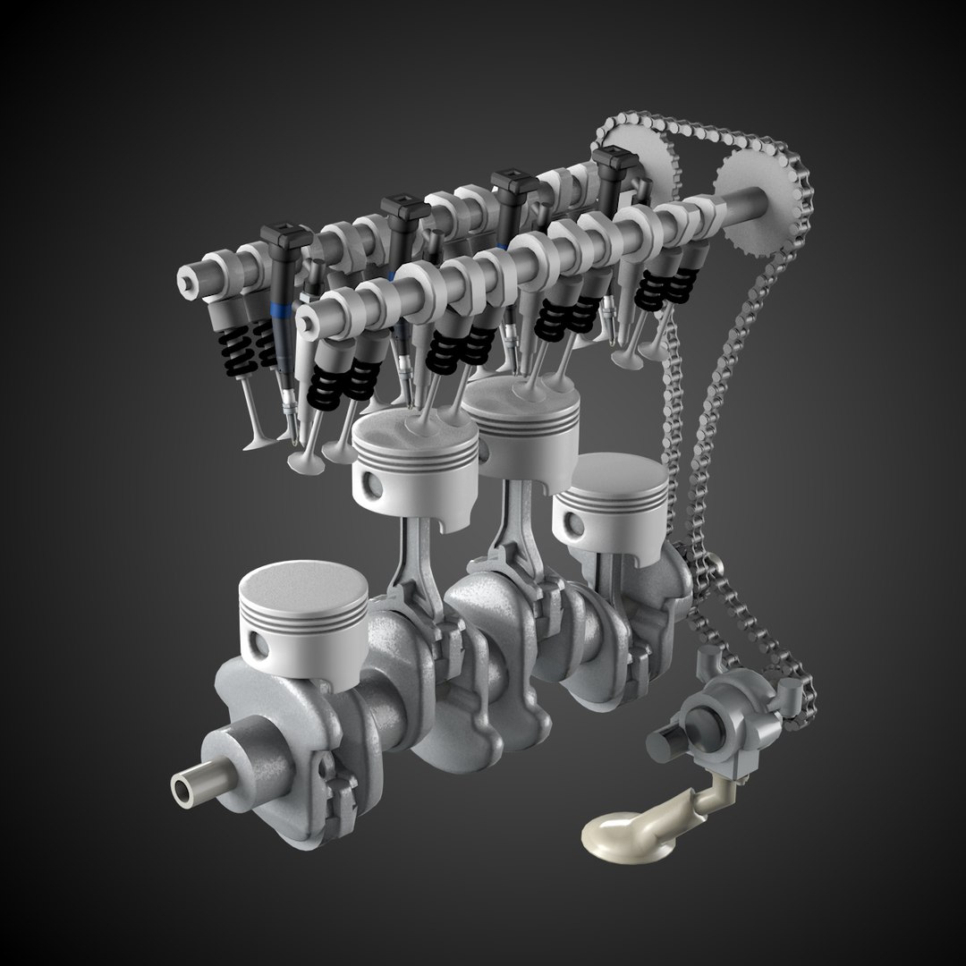 3d Model Generic 4 Cylinder Car Engine