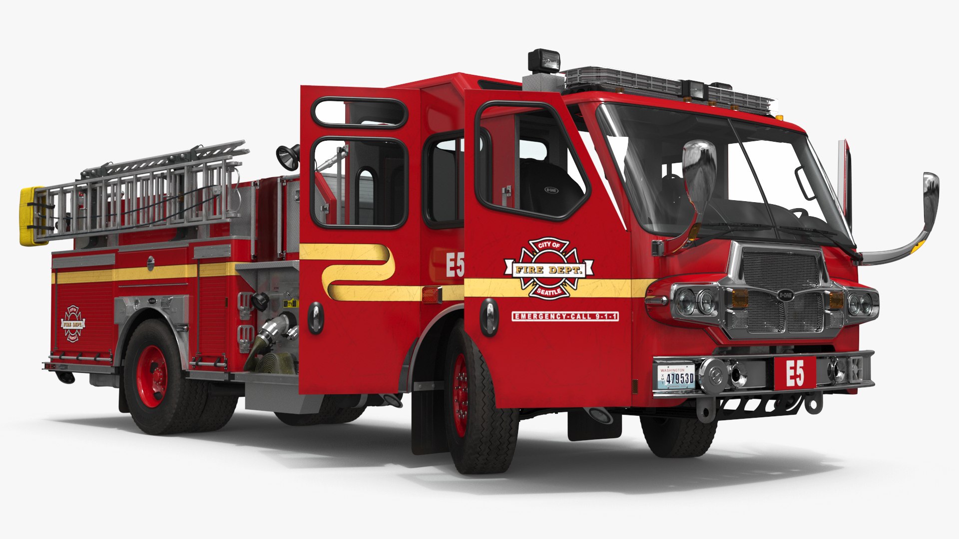 3D Model City Of Renton Fire Engine E5 Red Rigged - TurboSquid 2499940