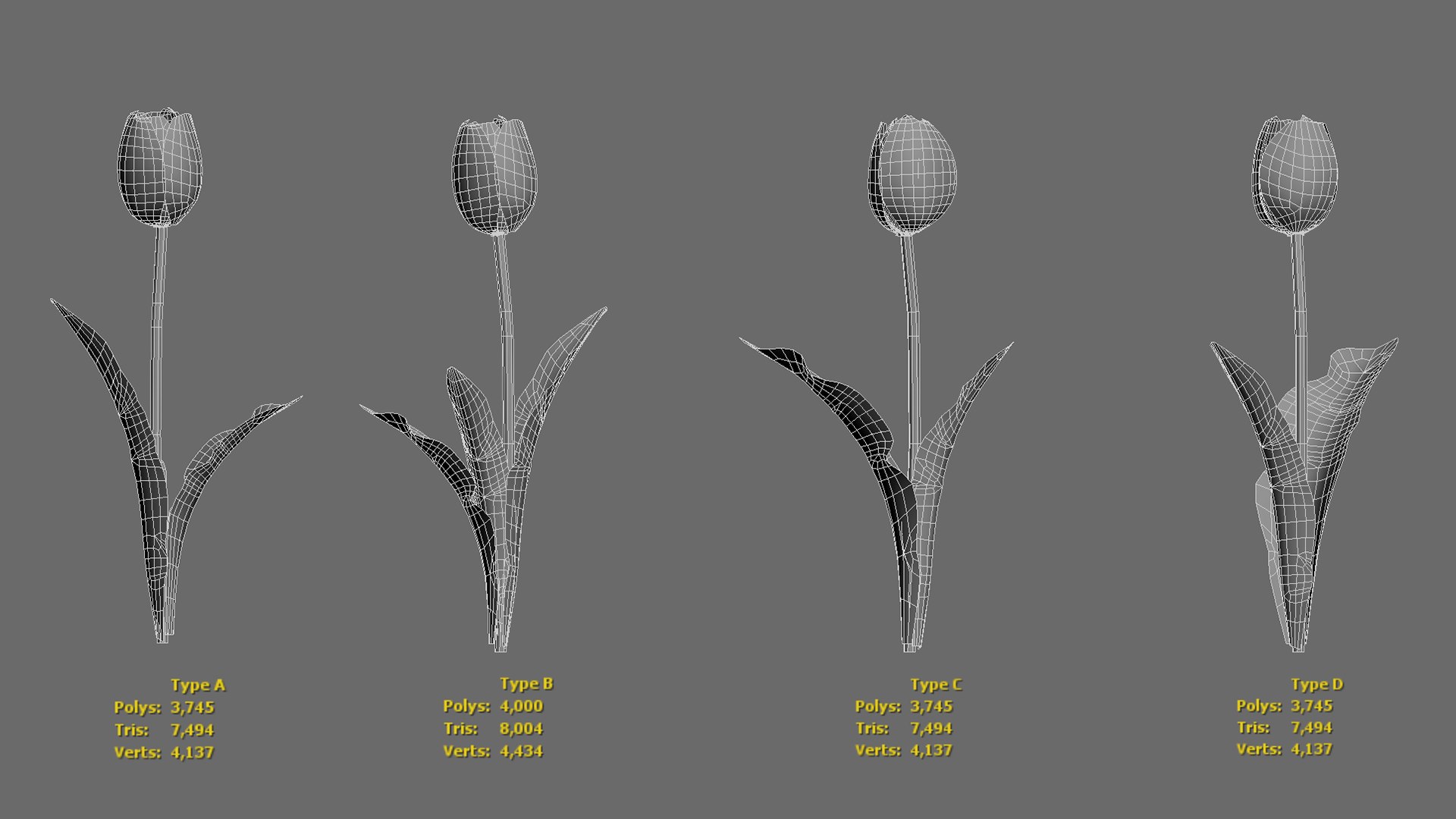 8k Game Ready Realistic 4 Color Tulip 3D Pack 3D Model - TurboSquid 2317482