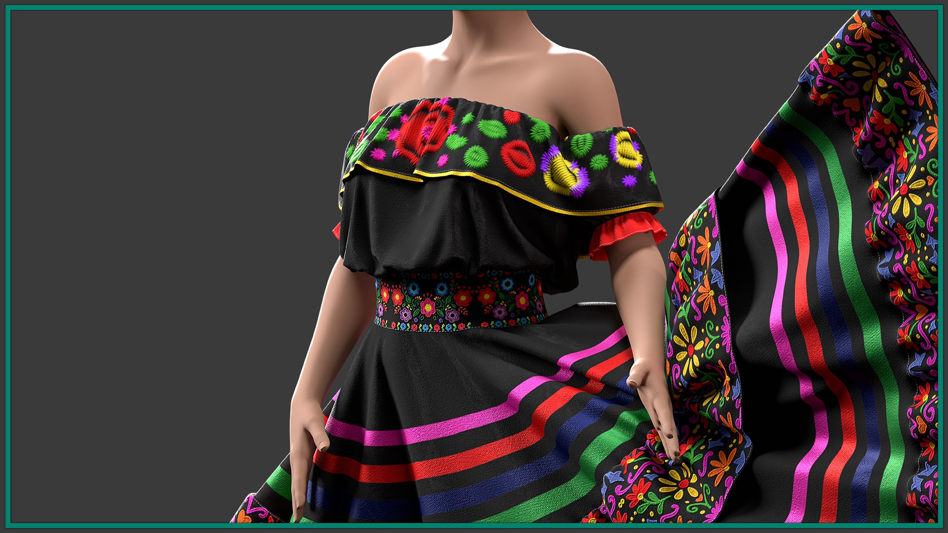 3D Mexican Dance Dress With Texture And Smart Material Model ...
