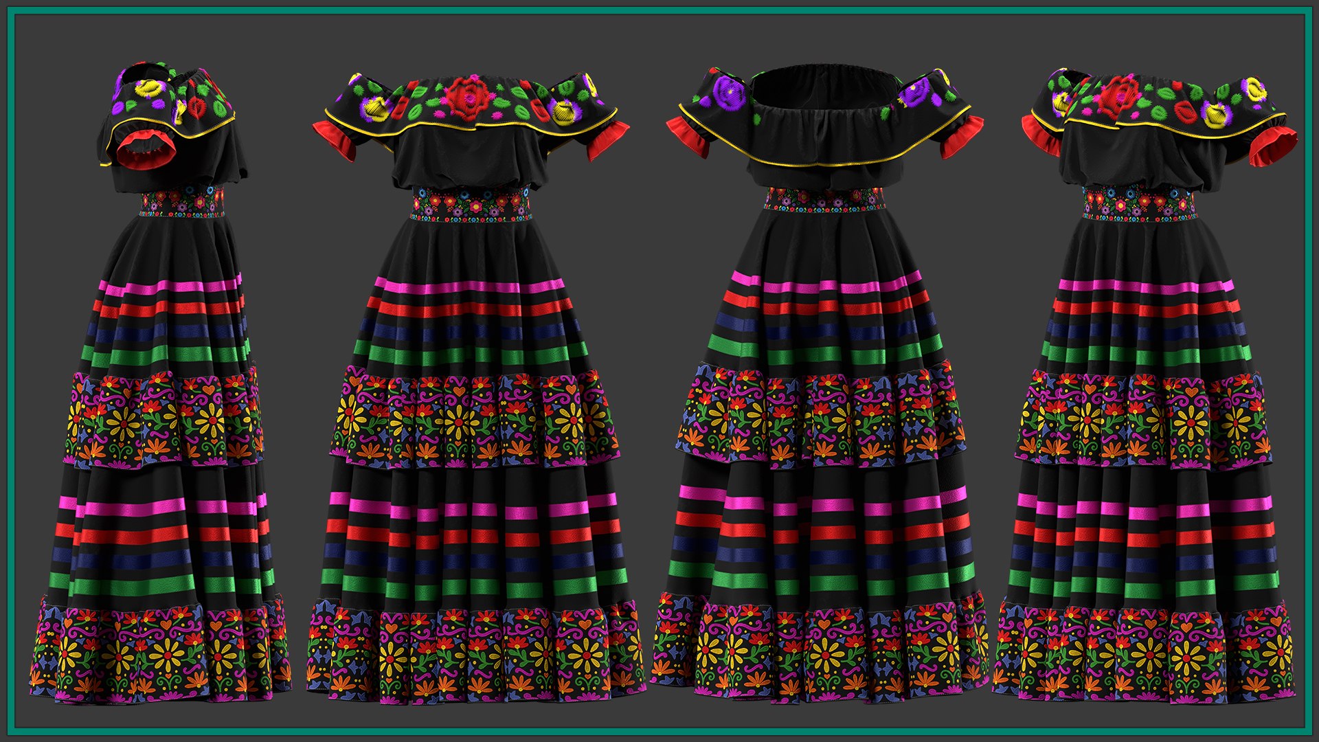 3D Mexican Dance Dress With Texture And Smart Material Model ...