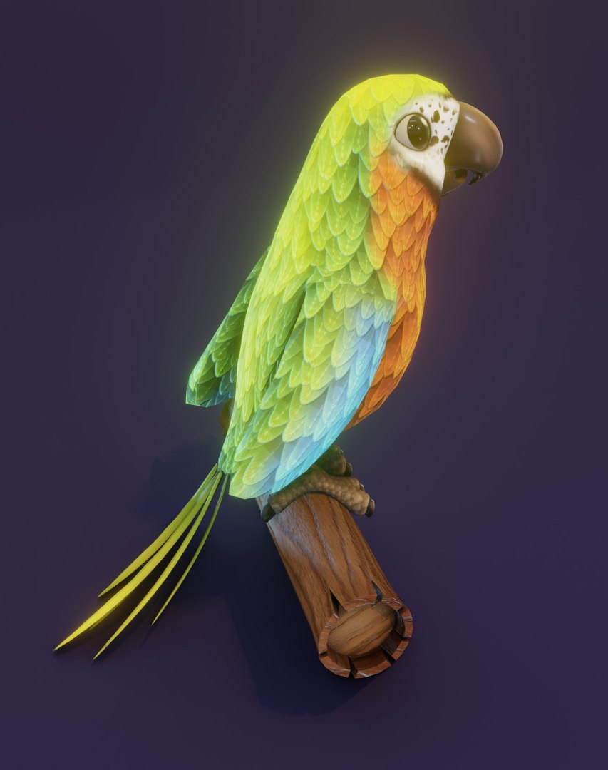3D Cartoon Ara Parrot Blue-Yellow-Green Animated 3D Model Model ...