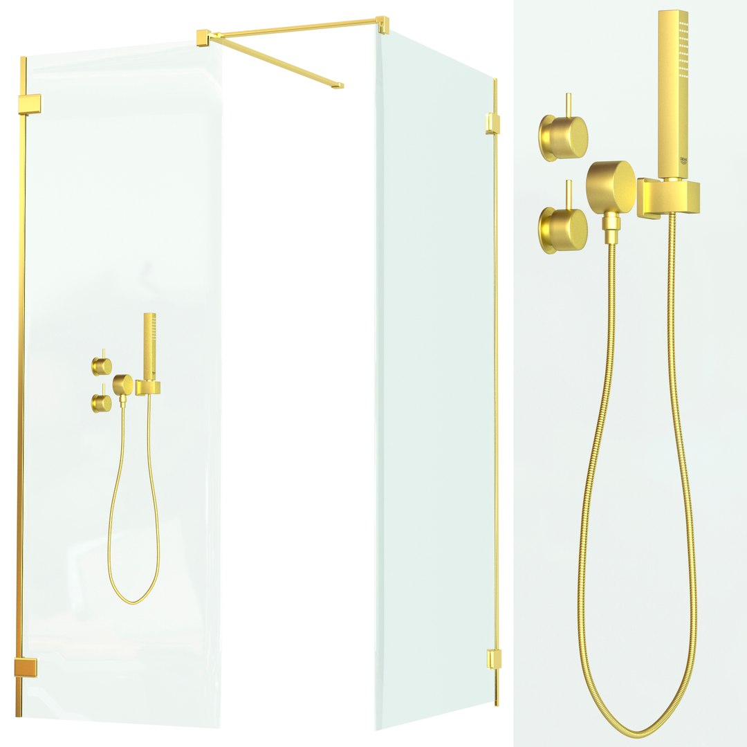 Shower cabin Essenza Pro Gold Walk-in III model - TurboSquid 1737688