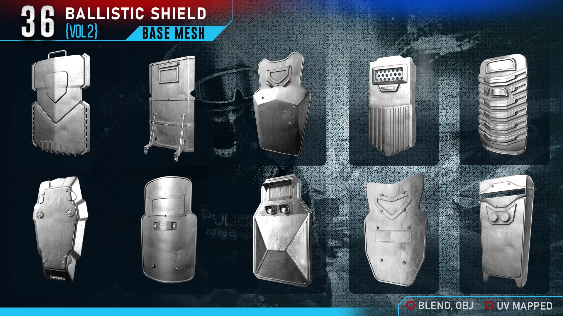 3D Model 36 BALLISTIC SHIELD BASE MESH Vol 2 - TurboSquid 1992371