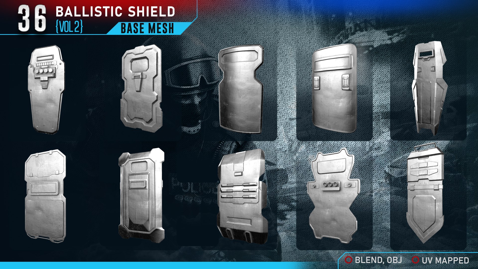 3D Model 36 BALLISTIC SHIELD BASE MESH Vol 2 - TurboSquid 1992371