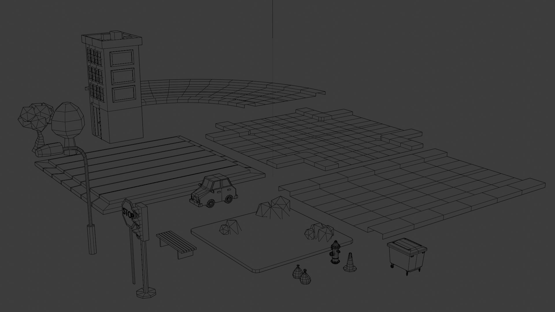 Free 3D Low Poly Free City Pack - Modular Roads Buildings Props Vehicle ...