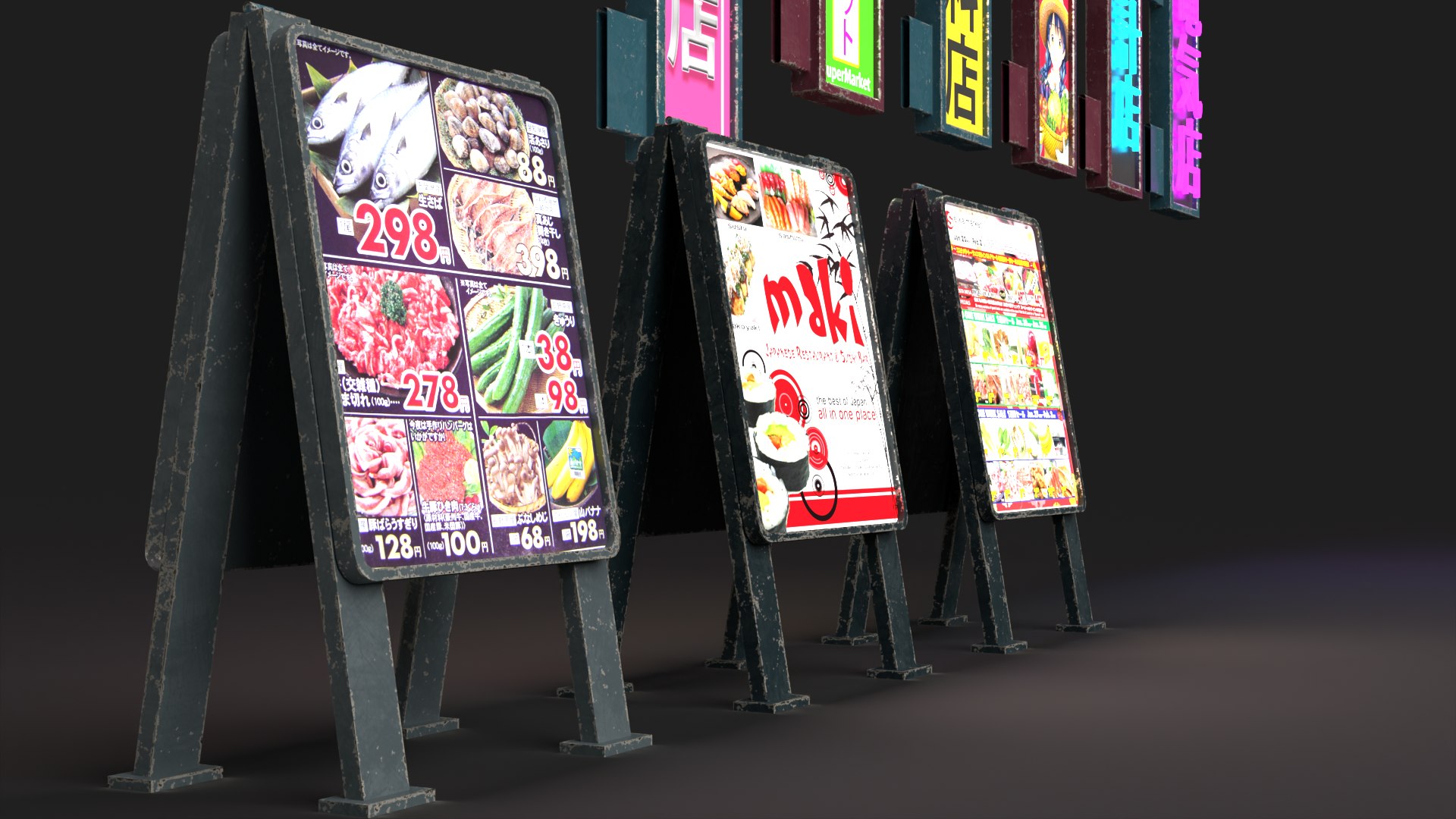 Neon Signs Advertisment Pack For Japanese Street Market 3D Model ...
