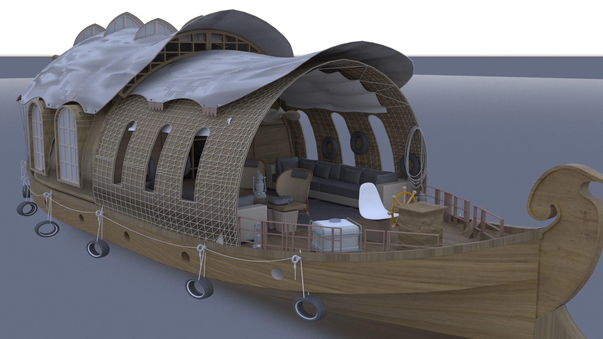 3D Nomad Kerala Boat House Model - TurboSquid 2239507