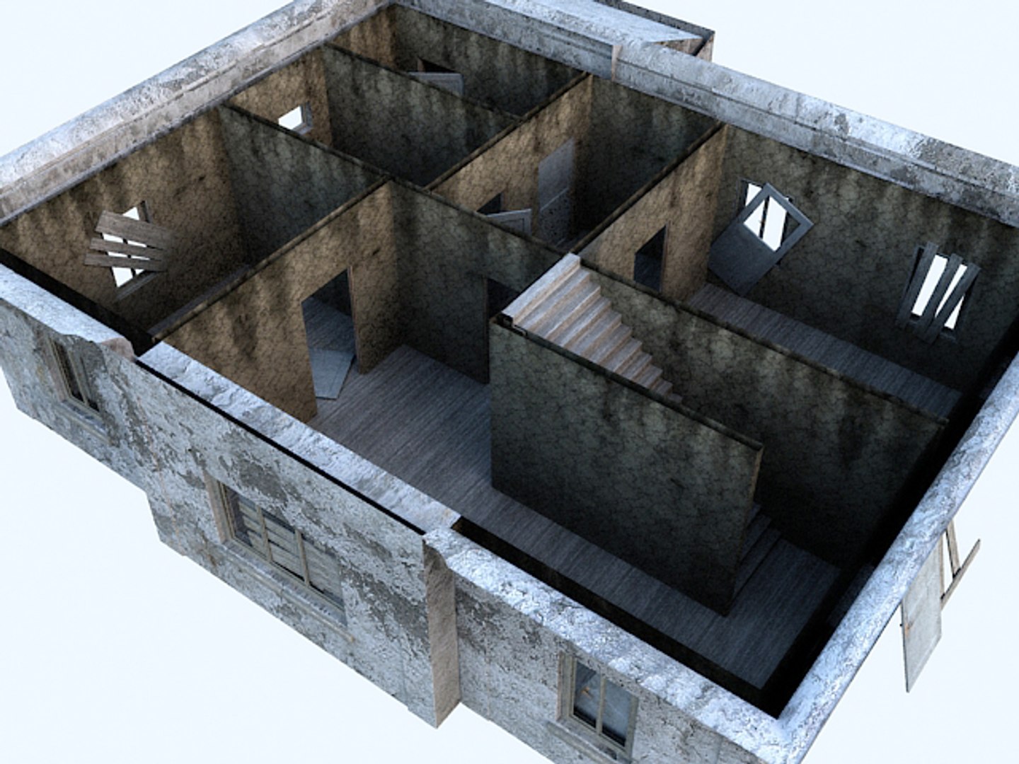 ruined house interior 3d model