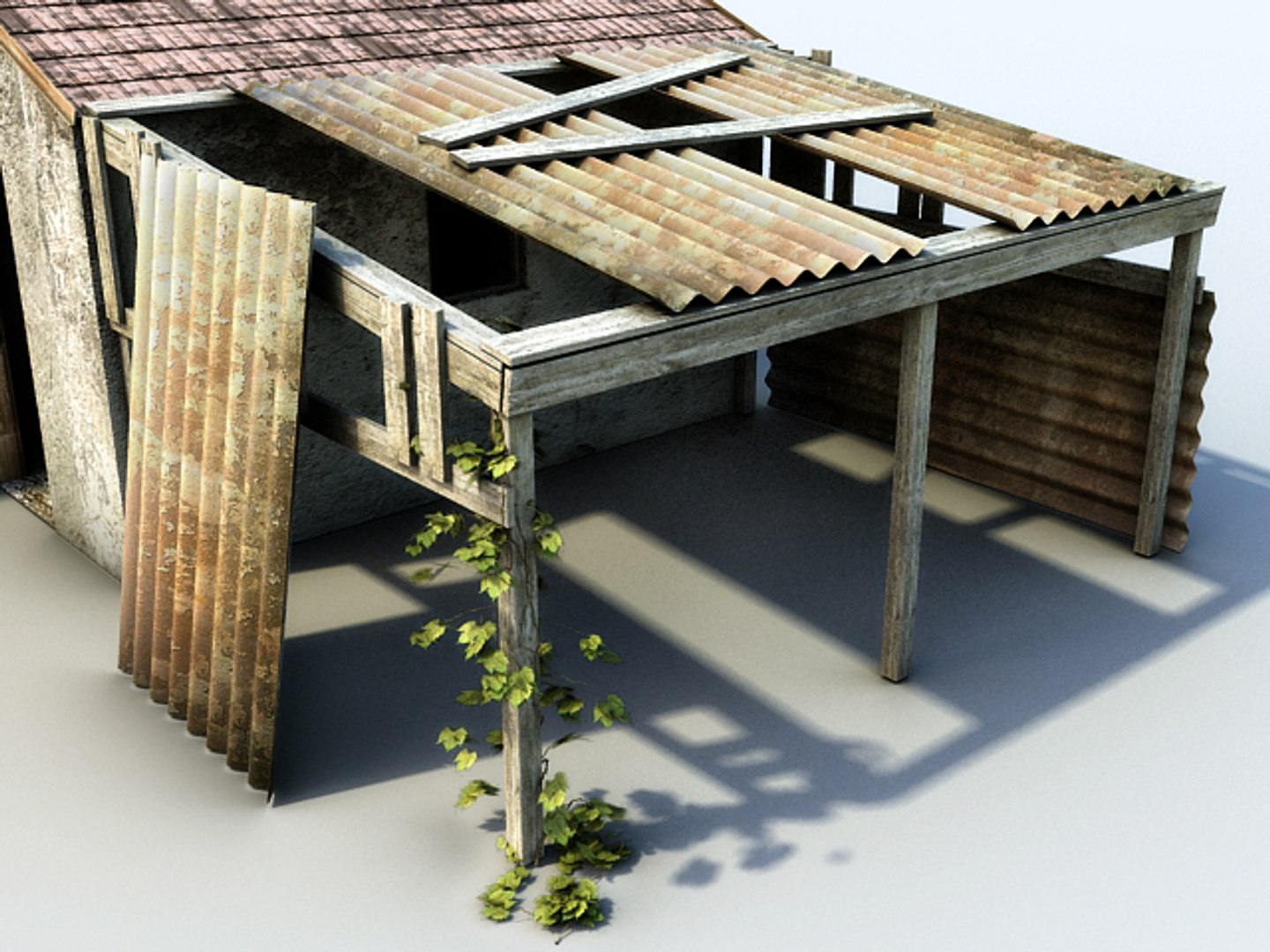 ruined house interior 3d model