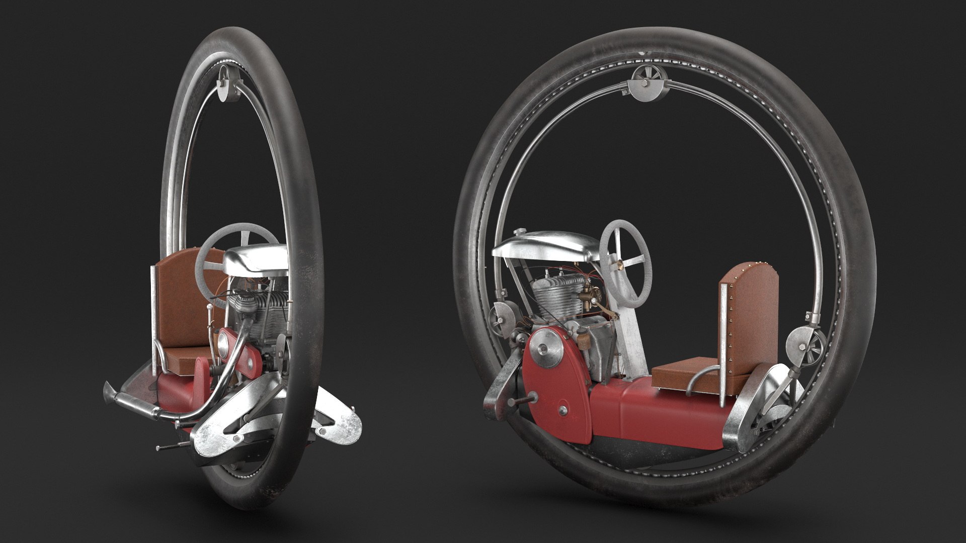 3D Retro Motorized Unicycle Red Used - TurboSquid 2320842