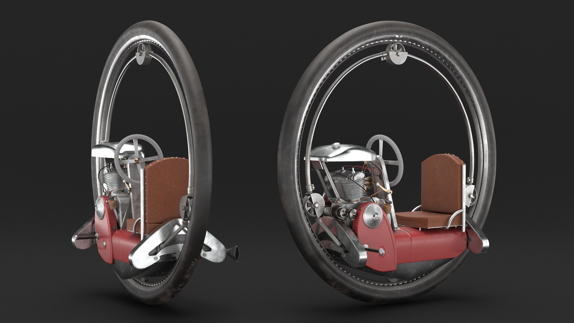 3D Retro Motorized Unicycle Red Used - TurboSquid 2320842