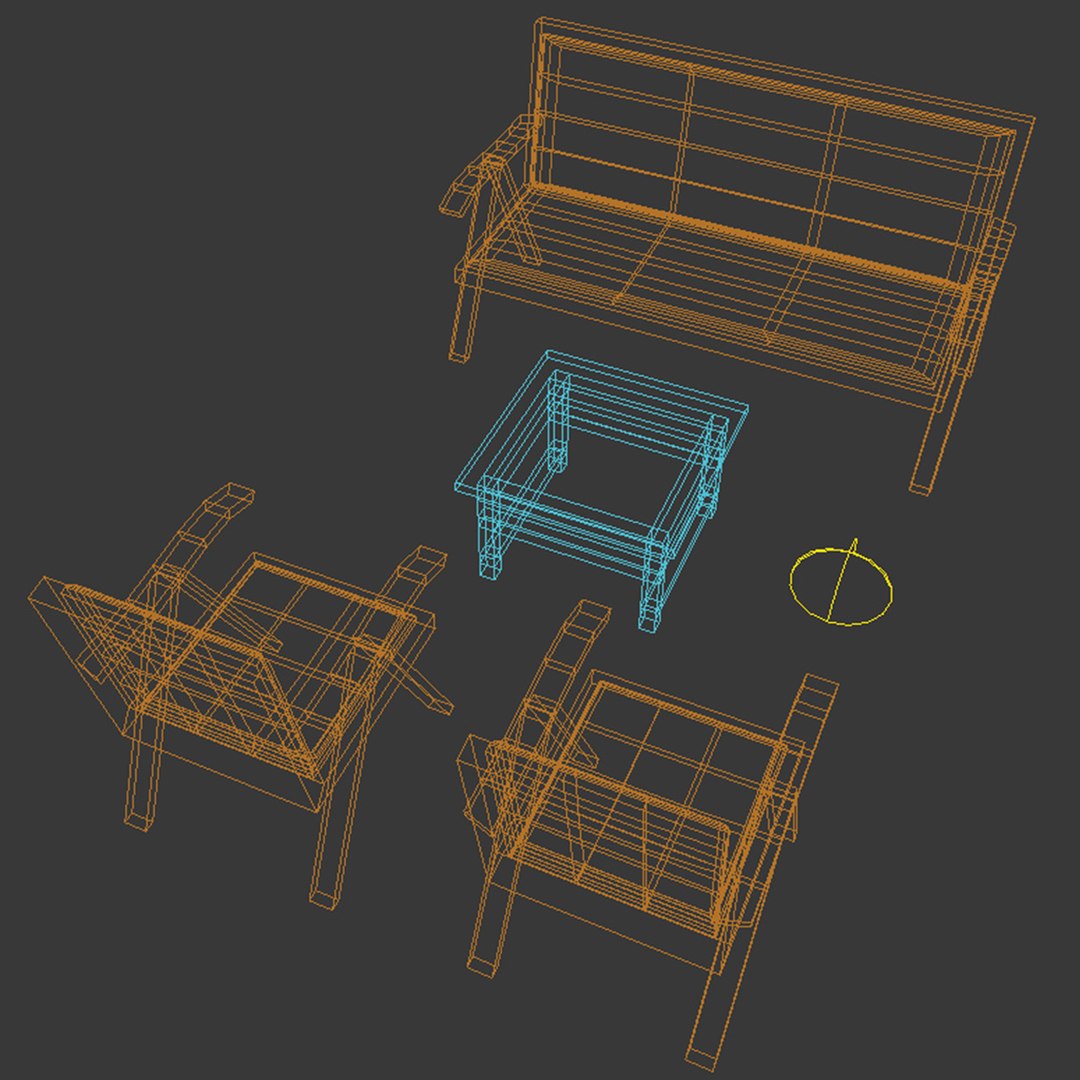 3D Low Poly Old Wooden Chair And Bech Set - TurboSquid 2219852