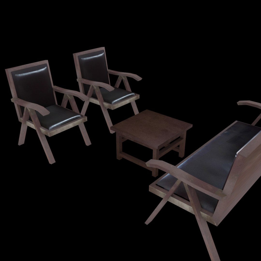 3D Low Poly Old Wooden Chair And Bech Set - TurboSquid 2219852
