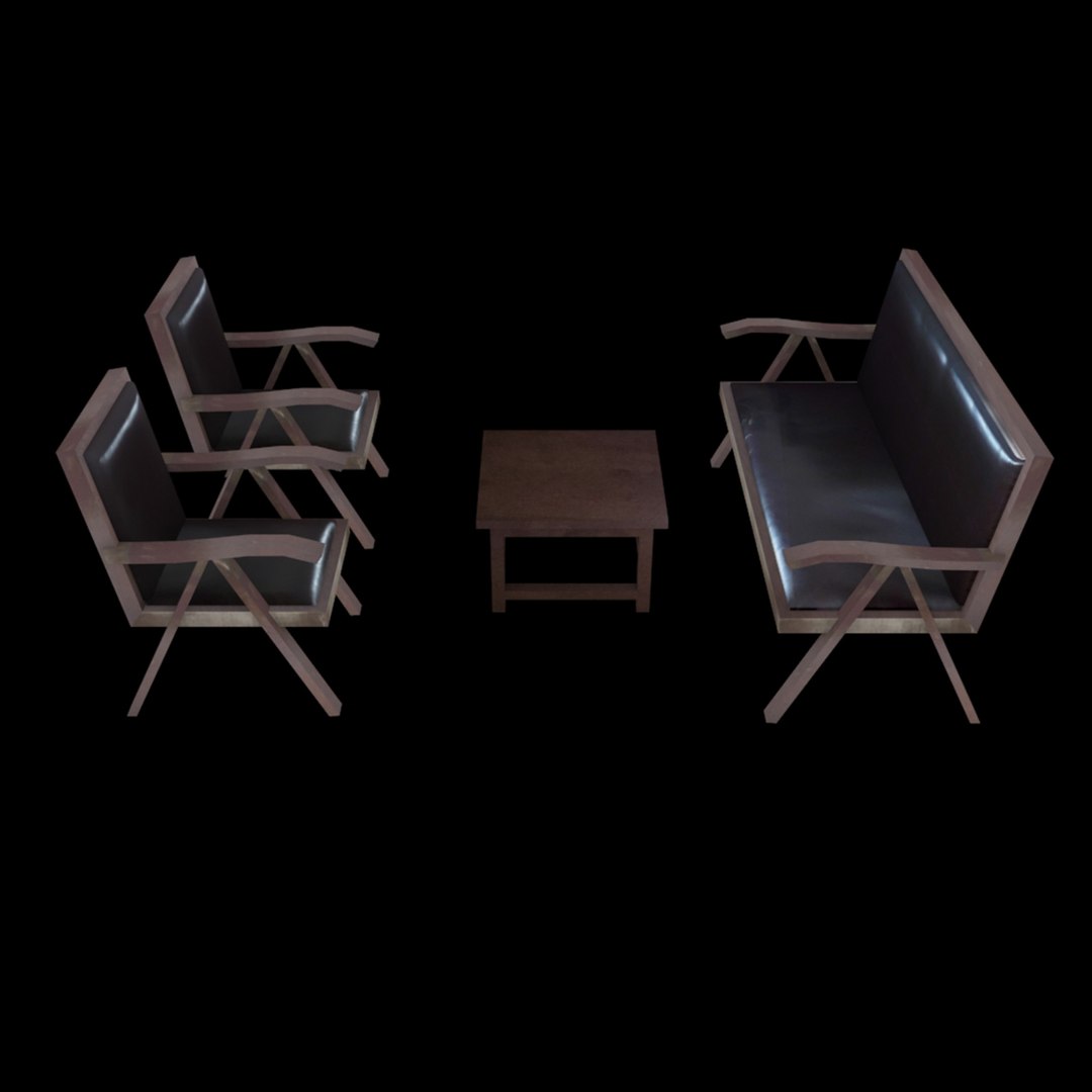 3D Low Poly Old Wooden Chair And Bech Set - TurboSquid 2219852