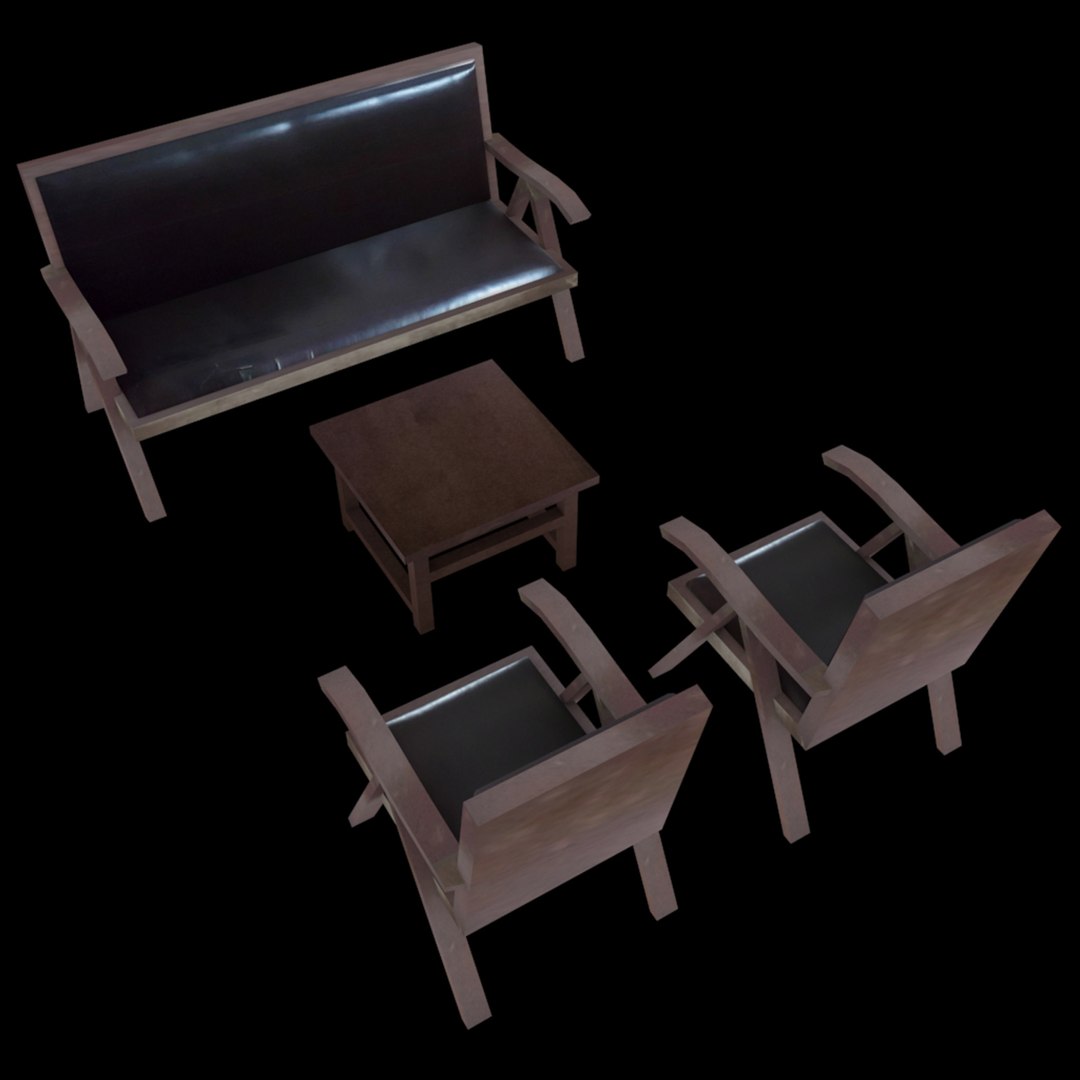 3D Low Poly Old Wooden Chair And Bech Set - TurboSquid 2219852