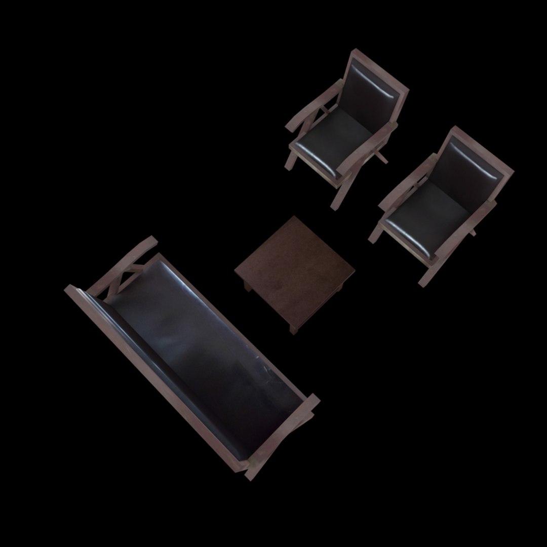 3D Low Poly Old Wooden Chair And Bech Set - TurboSquid 2219852