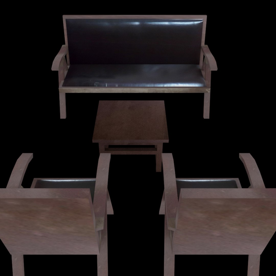 3D Low Poly Old Wooden Chair And Bech Set - TurboSquid 2219852