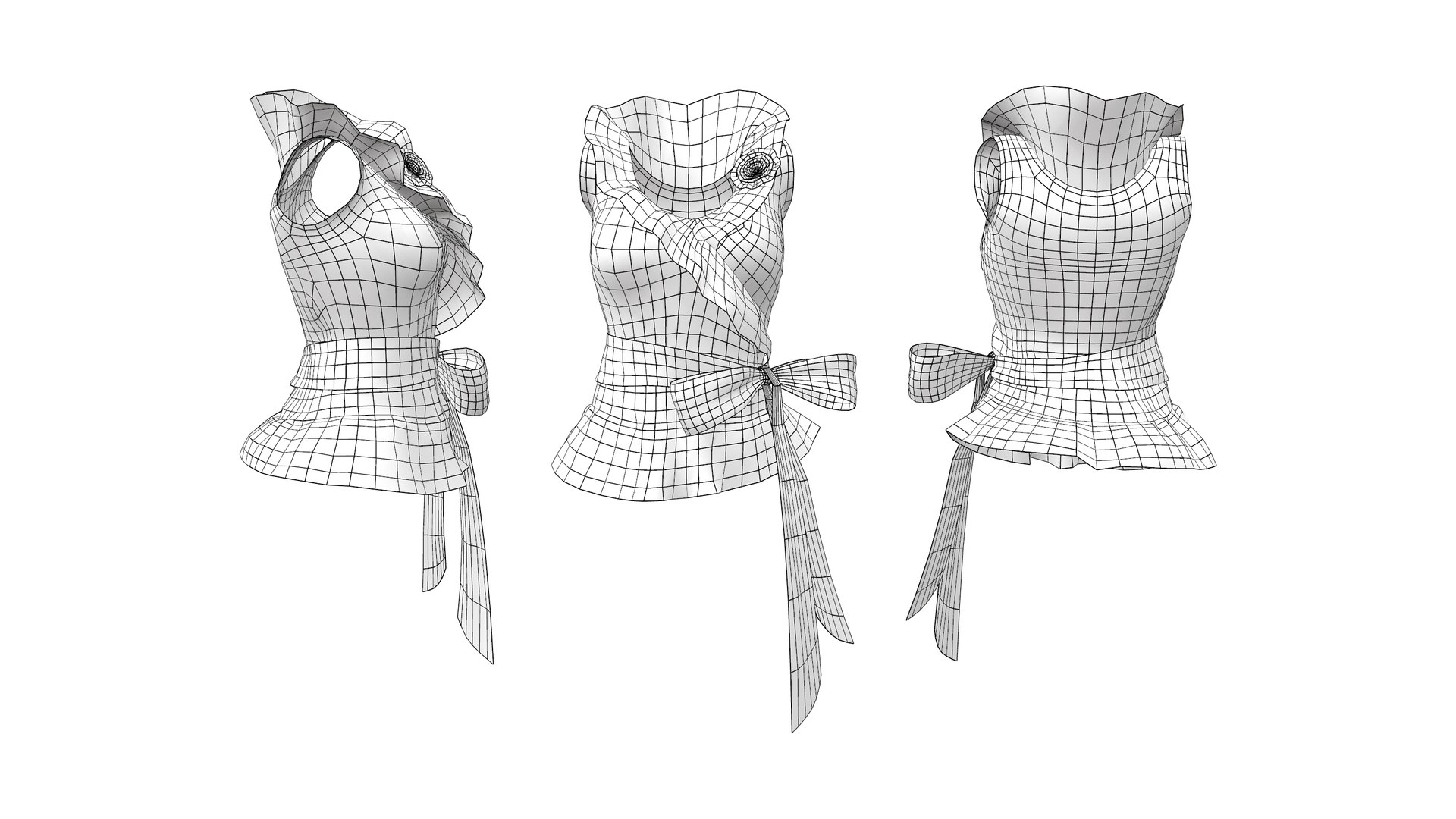 Ruffled Neck Peplum Top With Bow Belt 3D Model - TurboSquid 1756068