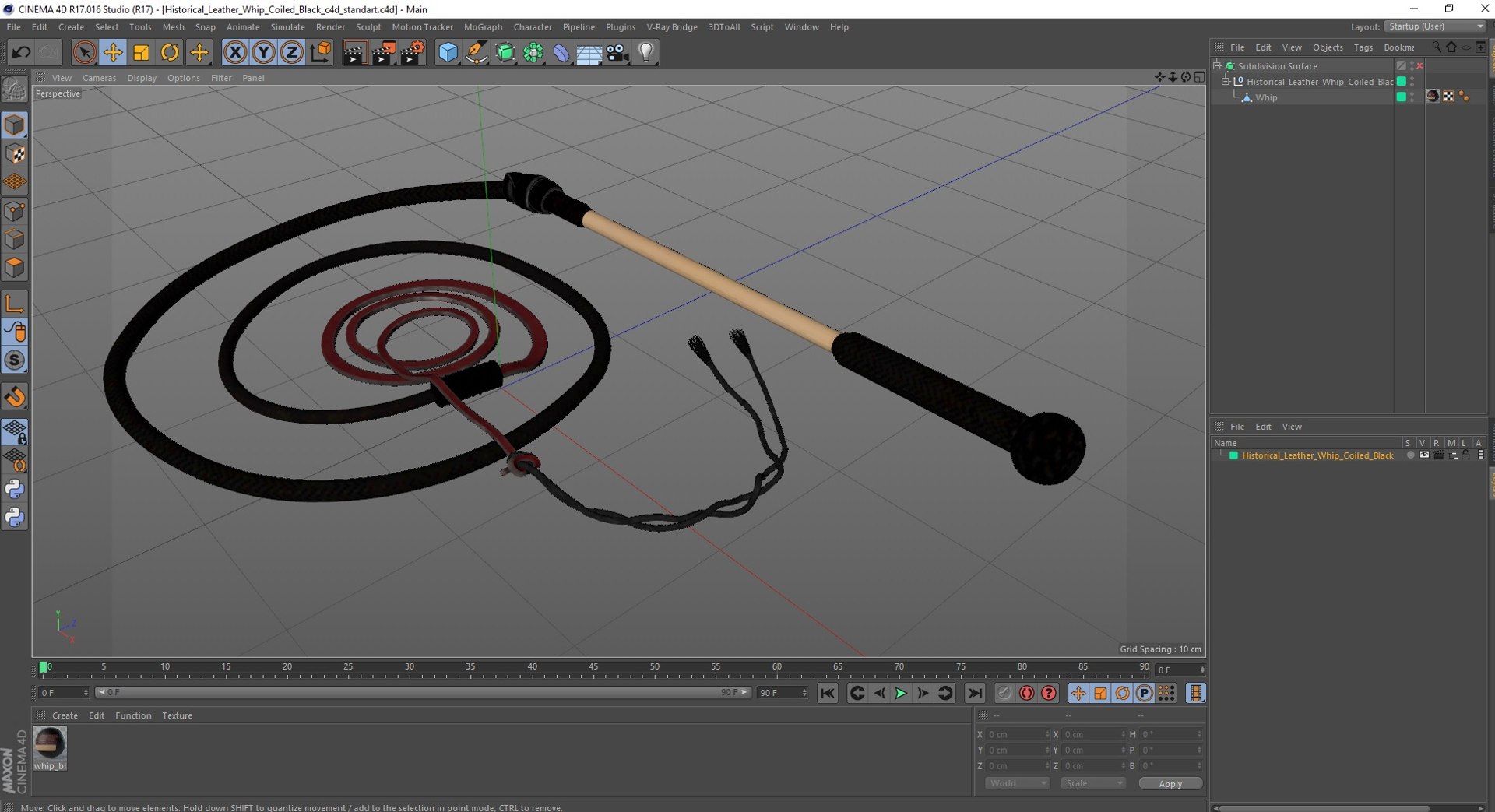 Historical Leather Whip Coiled Black Model - TurboSquid 2211490