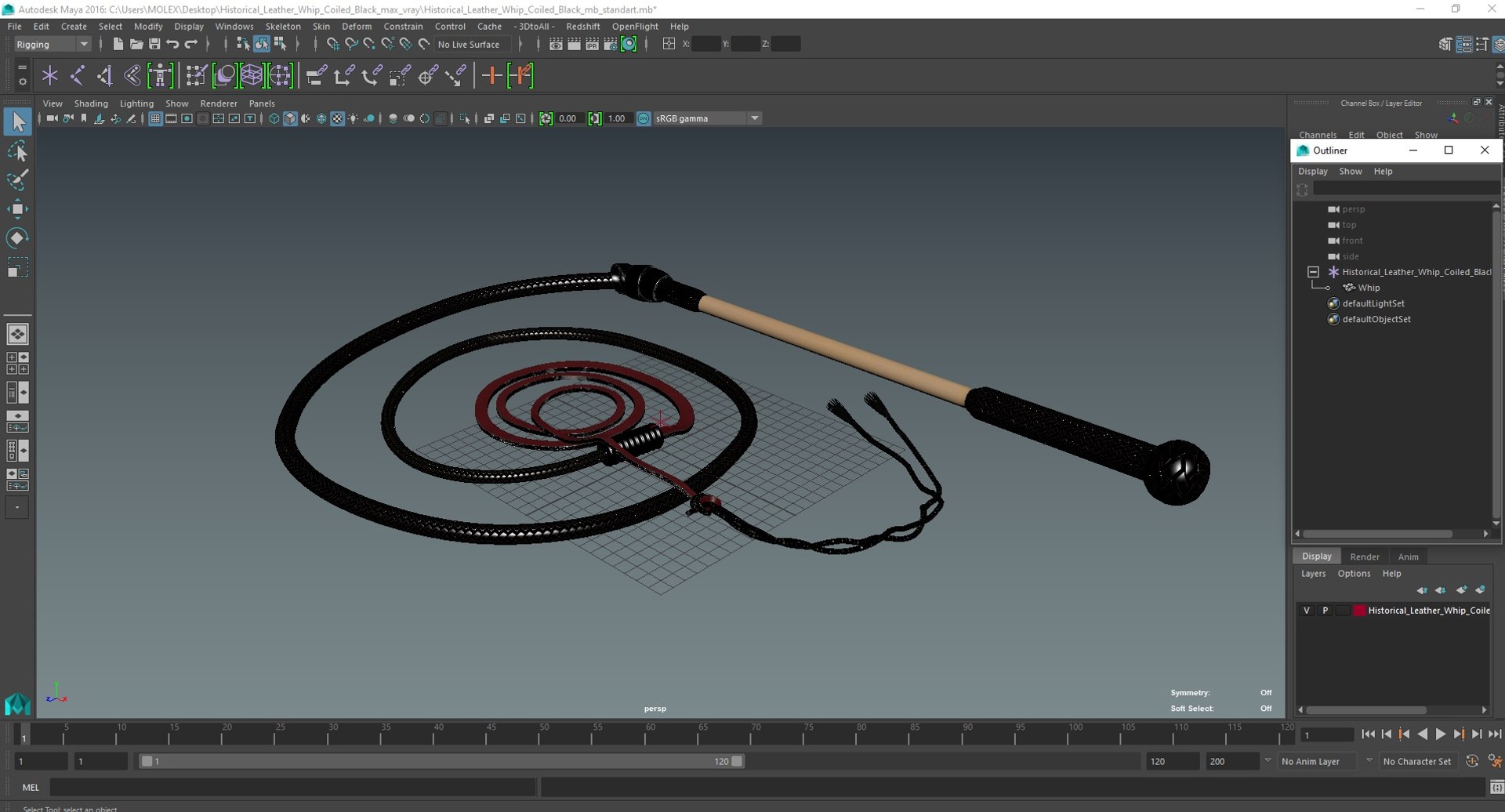 Historical Leather Whip Coiled Black Model - TurboSquid 2211490