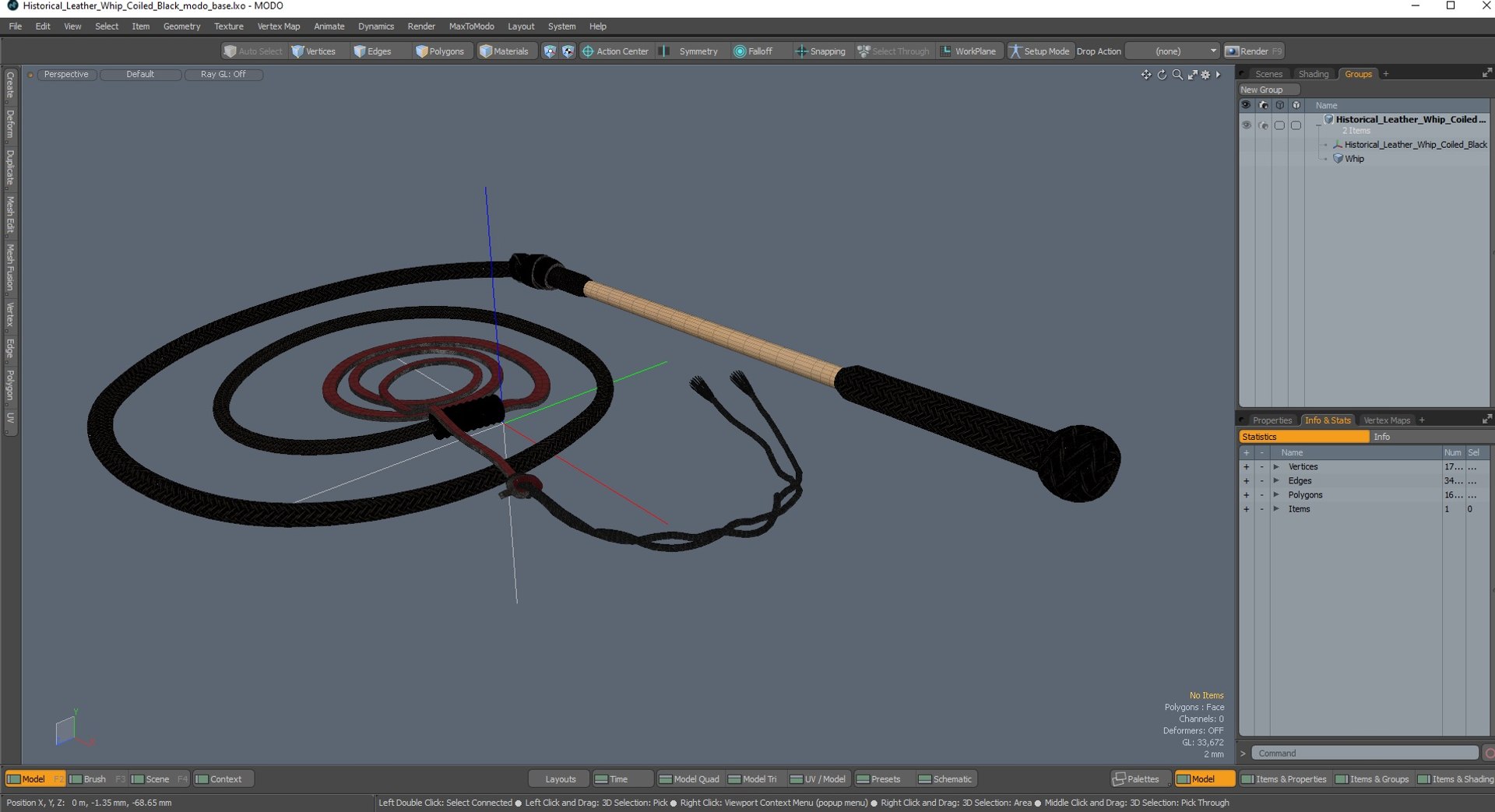 Historical Leather Whip Coiled Black Model - TurboSquid 2211490